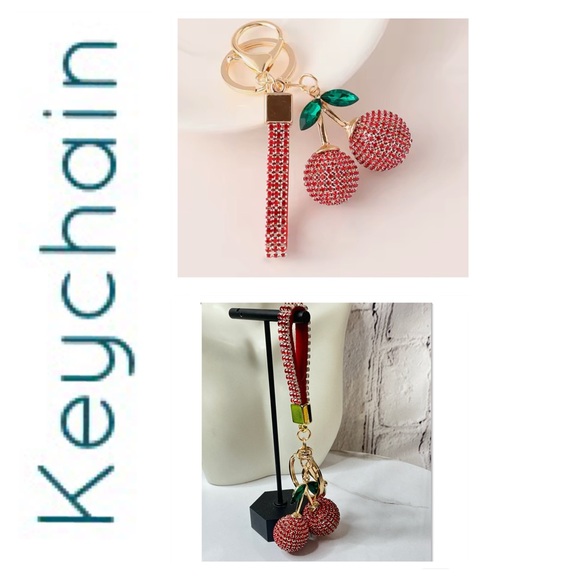 Private Label | Accessories | Chic Cherry Rhinestone Keychain With Gold ...